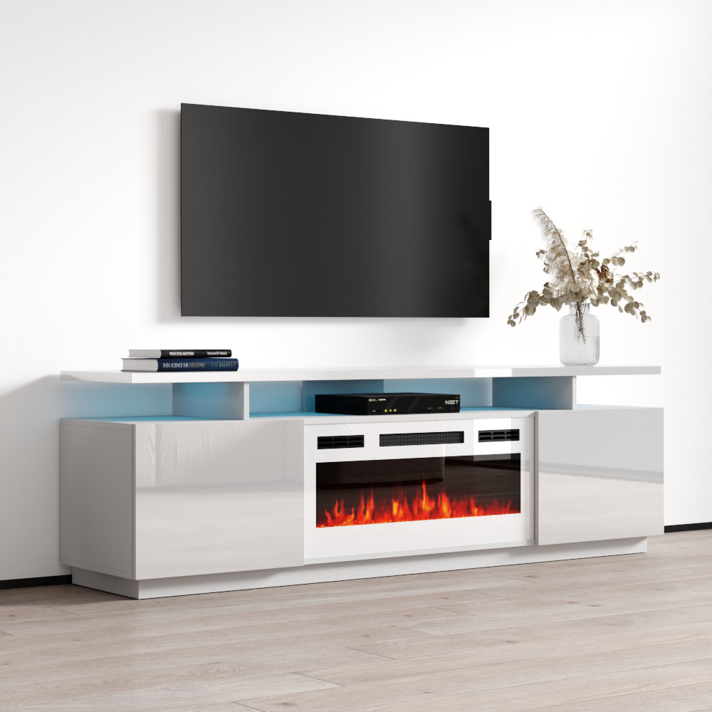 Orren Ellis Genoveva TV Stand for TVs up to 78" with Electric Fireplace Included & Reviews ...